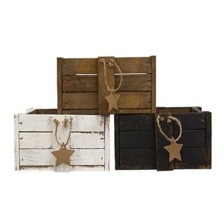 Assorted of 3 Rustic Wooden Crates Distressed Lath with Natural Black ...