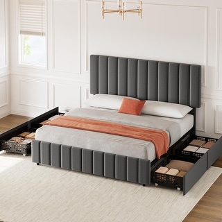 Queen Size Upholstered Bed Frame with 4 Storage Drawers - Bed Bath ...