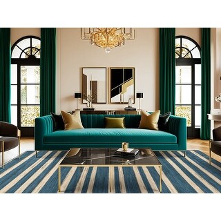 Ginza Six Washable Sea Blue Cream Striped Area Rug - Bed Bath & Beyond ...