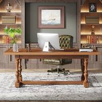 70.9-Inch Executive Desk, Large Office Computer Desk with Solid Wood ...