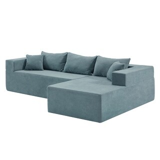 2-Piece Modular Green Upholstered Sleeper Sofa Set, Modern L-Shape ...