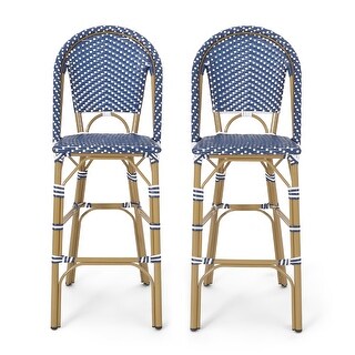Meso Outdoor Barstool Chair Set of 2, White Blue Wicker Woven, Brown ...