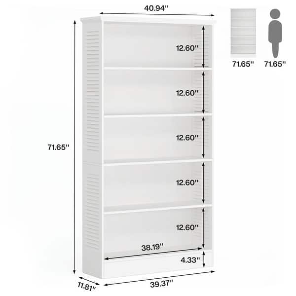 5-Tier Bookshelf White Bookcase for Living Room Home Office - Bed Bath ...