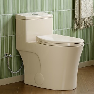 HOROW 1 Piece High Efficiency Dual Flush Elongated Toilet Biscuit 0.8/1 ...