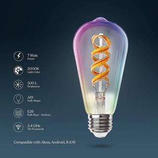 Brightech 7-Watt ST19 Dimmable Color Changing E26 LED Light Bulb 2000K ...