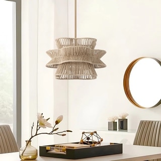 6-light Modern Boho Hand-wrapped Woven Chandelier Natural Ivory Rope ...