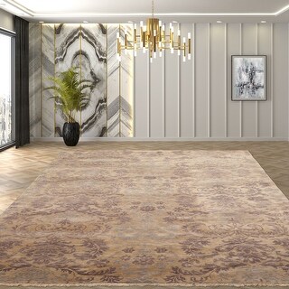 Hand Knotted Damask Beige Persian Wool Transitional Oriental Area Rug ...