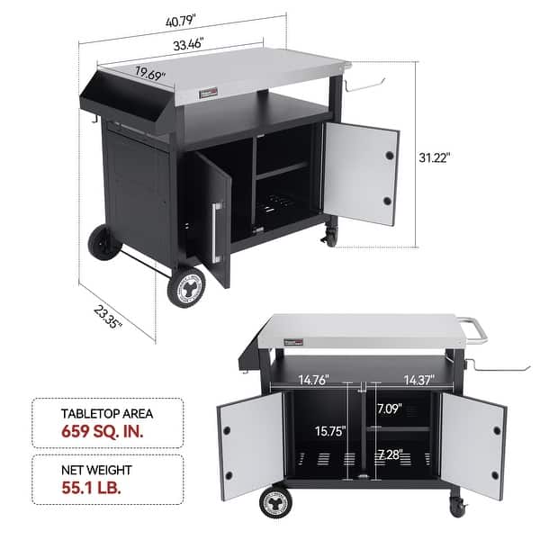 Royal Gourmet Movable Kitchen Cart Grill Prep Table with Storage - Bed ...