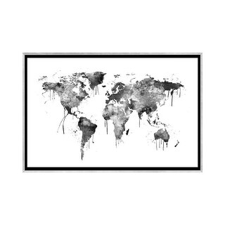 iCanvas "Watercolor Map Of The World Map, Gray Scale" by Michael ...
