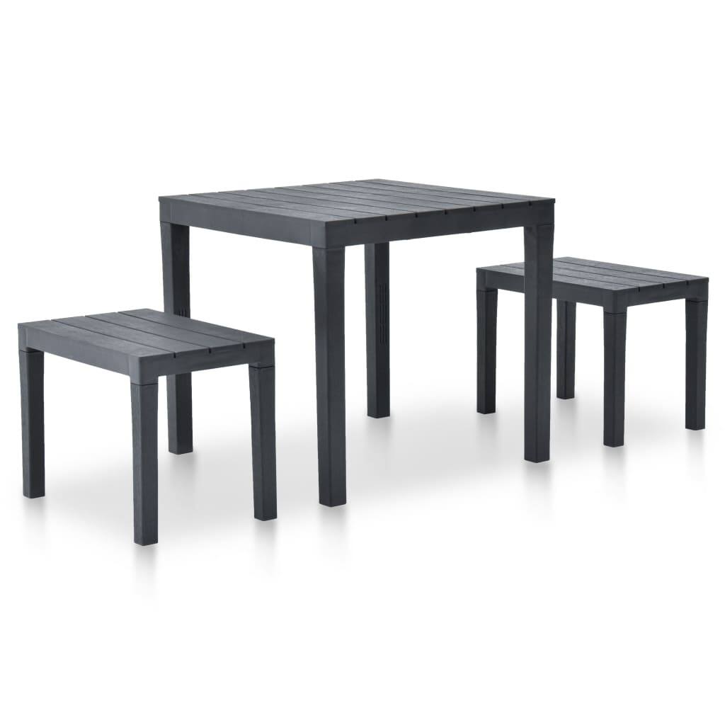 vidaXL Patio Table with 2 Benches Plastic Anthracite - Overstock - 31795807
