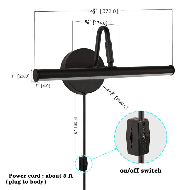 Dimmable LED Picture Light Fixture, Plug in/ Hardwired, 3000K/ 4000K ...