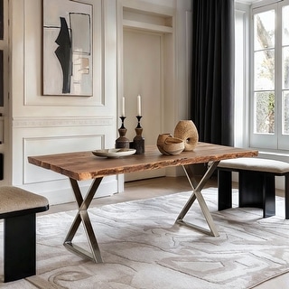 Sutherland 70 in. Solid Wood Rectangle Dining Table w/ Chrome X-Shaped ...