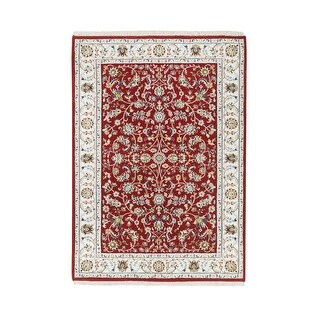 Hand Knotted Red Fine Oriental with Wool Oriental Rug (4' x 6'2") - 4 ...
