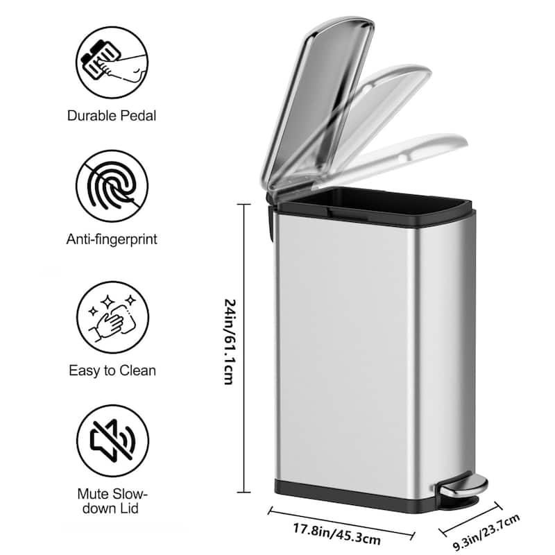 8 Gallon Slim Kitchen Trash Can, Stainless Steel Garbage Can ...