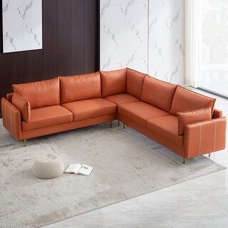 Orange L-Shaped Corner Technical Leather Sectional Sofa - Bed Bath ...