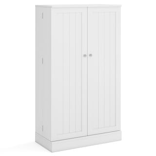 White MDF Pantry Cabinet with Adjustable Shelves 5 Tier Storage and 2 ...