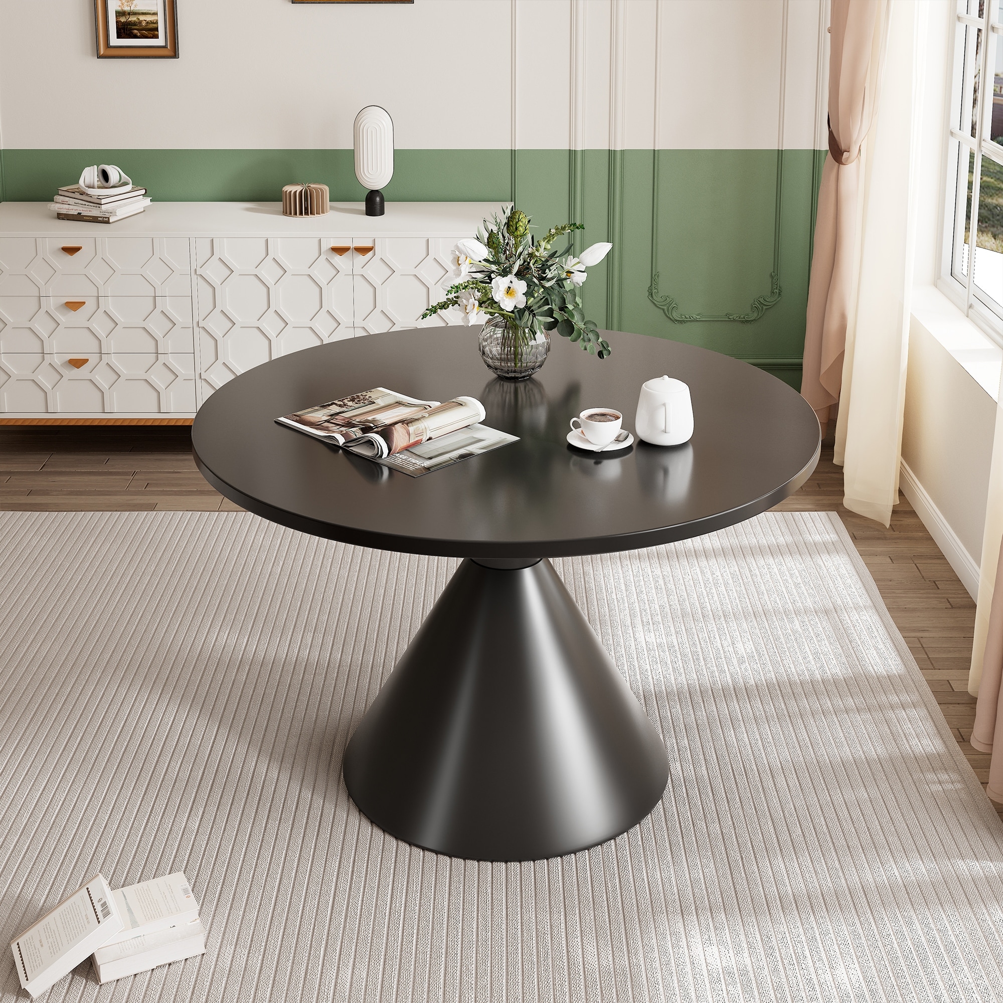 black gloss round dining table