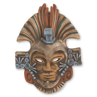 Handmade Aztec Eagle Warrior Ceramic Mask (Mexico) - 15" H x 11" W x 6. ...