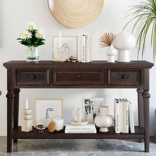 TREXM Classic Retro Style Console Table with Three Top Drawers - Bed ...