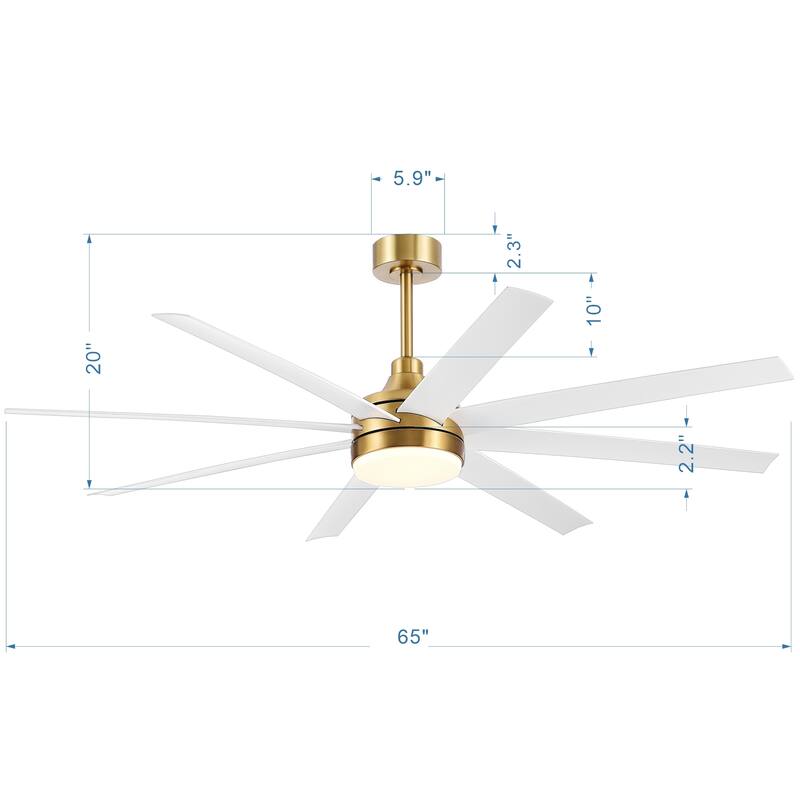 65 Inch White LED Ceiling Fan with Light Remote(8-Blade) - Overstock ...