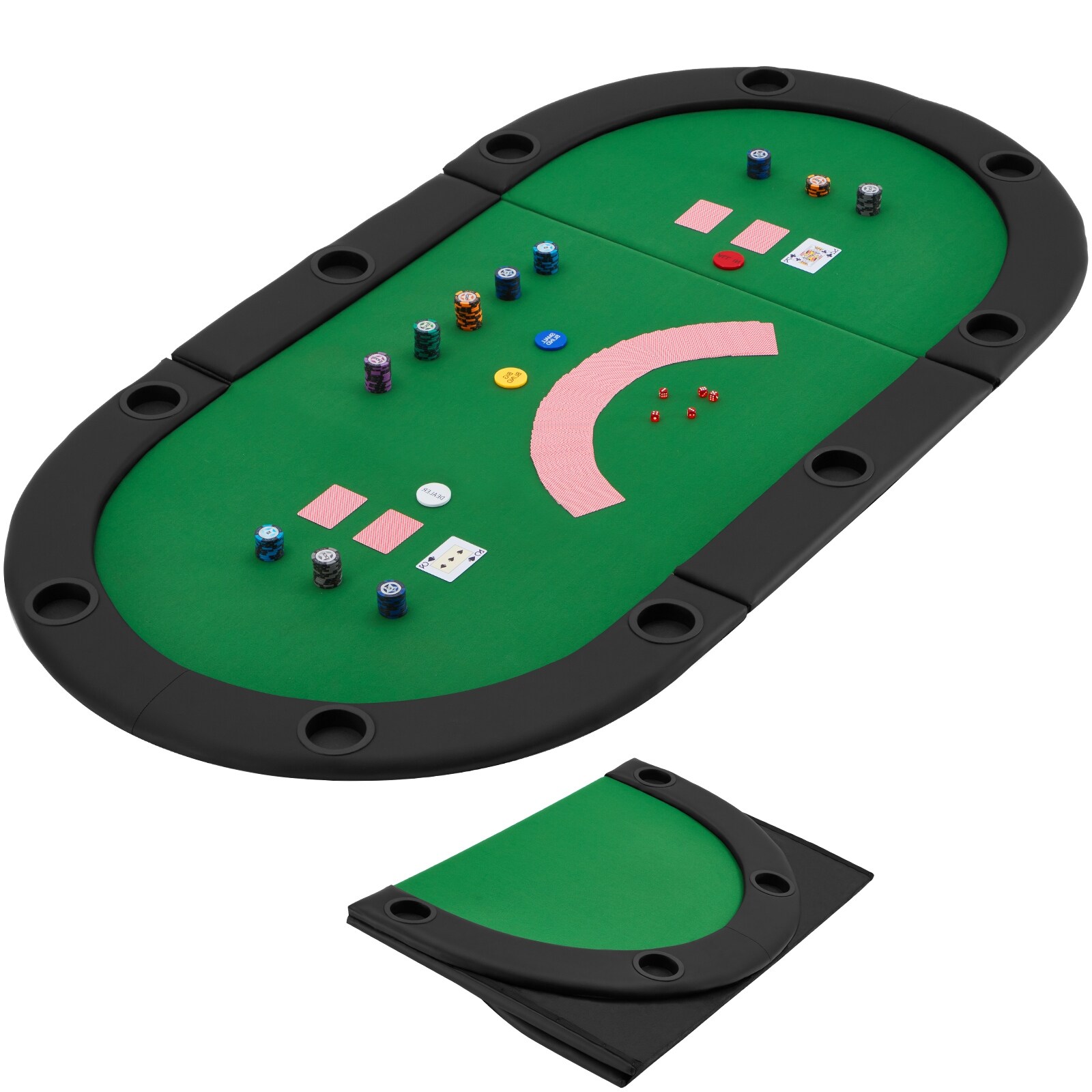 AVAWING Tri-Fold Poker Table Top Oval Texas Hold'em Poker Card Tabletop ...