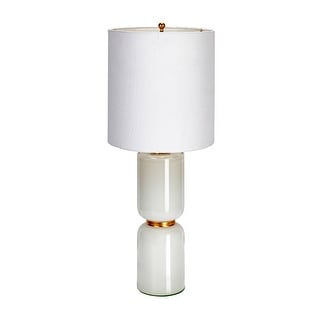 Stacked Glass Base Table Lamp with Cotton Drum Shade - 10.5"L x 10.5"W ...