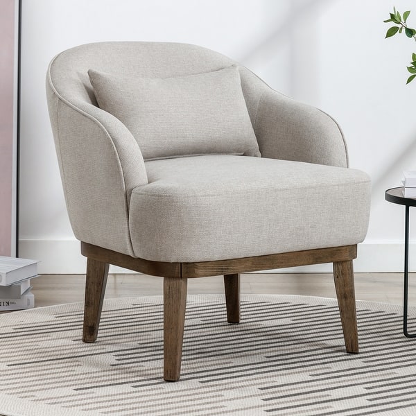 Modern Mid-Century Arm Chairs Comfort Linen Upholstered Accent Chair ...
