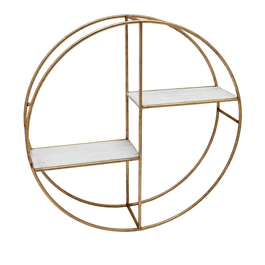 24" Round Wall Shelf Contemporary Wood and Metal White and Gold Circle ...