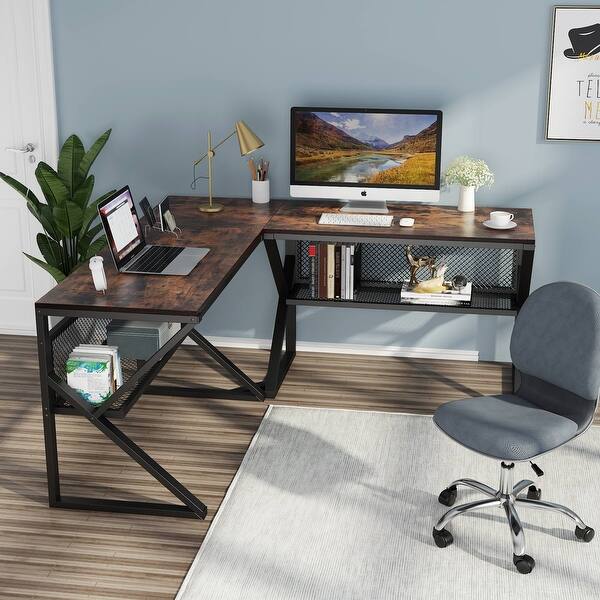 Tribesigns L Shaped Corner Computer Desk with Open Storage Shelves ...