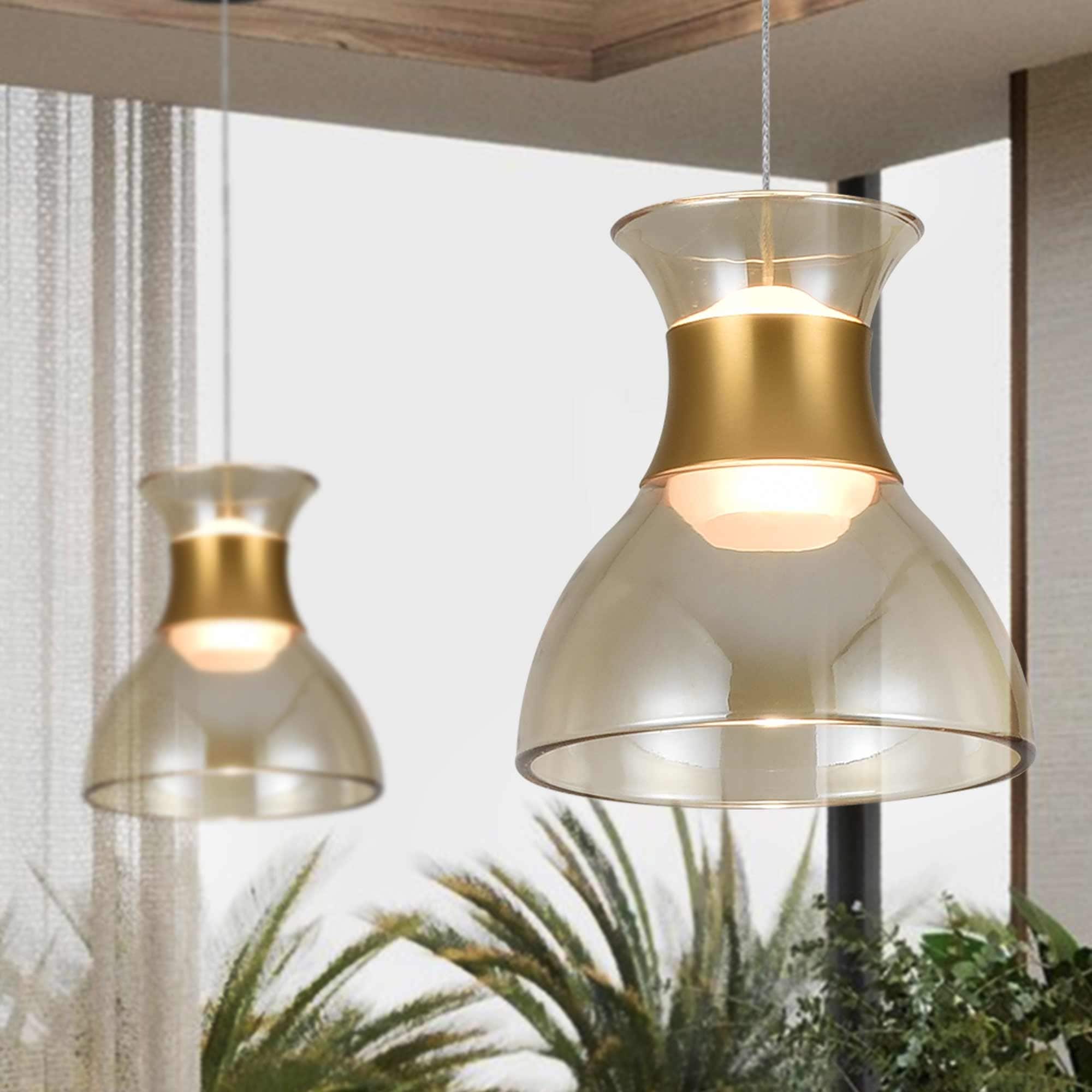 Swara Modern 1-Light Glass Pendant Lights for Dining Room - Gold ...