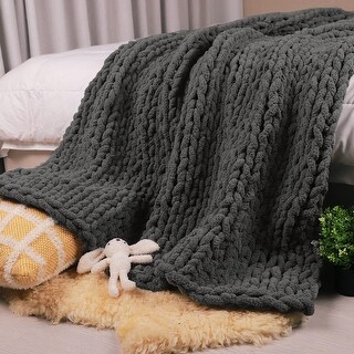 Chunky Knit Throw Blanket 50" X 60", 100% Hand Made Large Chenille Loop ...