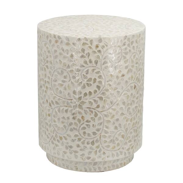 18 Inch Luxury Accent Table Stool, Foliage Star Pattern, Champagne ...