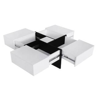 Extendable Puzzle Design Coffee Table with 4 Hidden Storage - Bed Bath ...