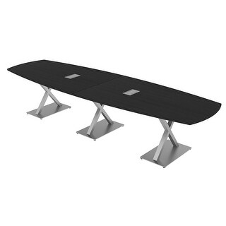 12 Person Arc Boat Conference Table with X Bases Data And Electric ...