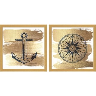 Bluebird Barn 'Brushed Gold Anchor & Compass Rose' Framed Art (Set of 2 ...