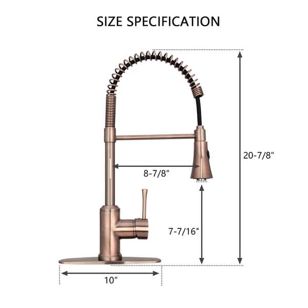 Copper Pre-Rinse Spring Kitchen Faucet, Single Level Handle and Pull ...