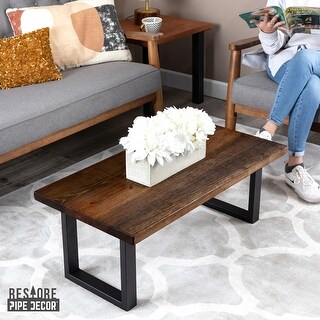 PIPE DECOR Solid Reclaimed Wood Coffee Table with (2) Matte Black ...
