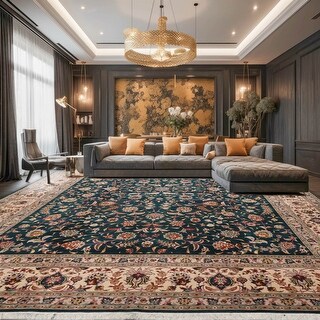 Hand Knotted Teal Persian Wool & Silk Traditional Oriental Area Rug ...