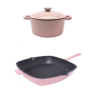 BergHOFF Neo 3pc Cast Iron Cookware Set, Grill Pan & Round Dutch Oven ...
