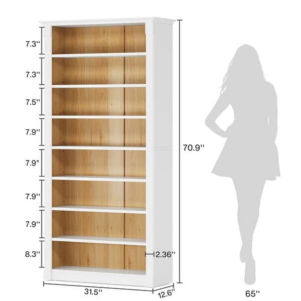 8-Tier Tall Bookcase, Freestanding Bookshelf with Adjustable, Shelves ...