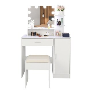 White Makeup Table with Cushioned Stool - N/A - Bed Bath & Beyond ...