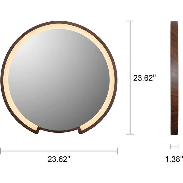 MacLuu Round LED Mirror with Wood Grain Metal Frame - Grey - 23.6" x 23 ...