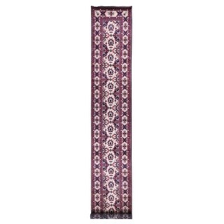 Hand Knotted Pink Tribal & Geometric with Wool Oriental Rug (3' x 19 ...