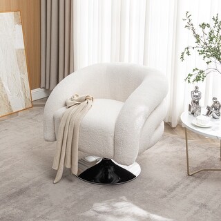 White Luxury Swivel Sofa Chair, Stylish Round Fluffy Reading Chair ...