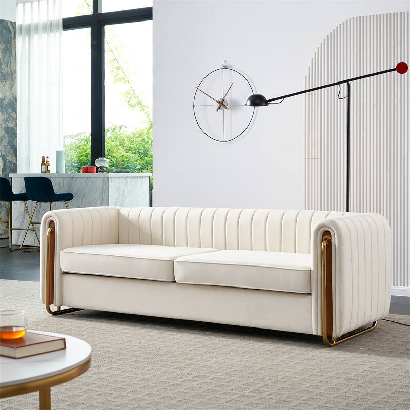 Modern Velvet Sofa Channel Tufted Arms and Back - Overstock - 36117517