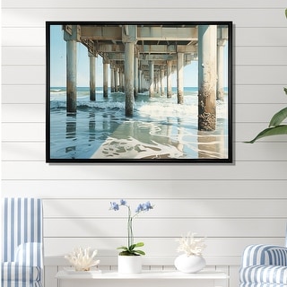 Designart "Minimal Watercolor Pier Horizon" Coastal Pier Framed Wall ...
