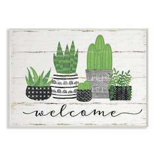 Stupell Welcome Cacti Succulents Wood Textured Design Wood Wall Art ...