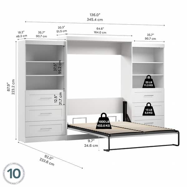 Pur Queen Murphy Bed and 2 Shelving Units (136W) by Bestar - Bed Bath ...