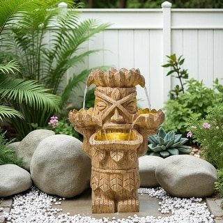 Vbal Hand Crafted Light Brown Resin Tiki Head Fountain Weather ...