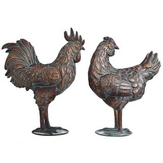 Rooster and Hen Statues - Indoor/Outdoor - Set of 2 - Patina Finish on ...